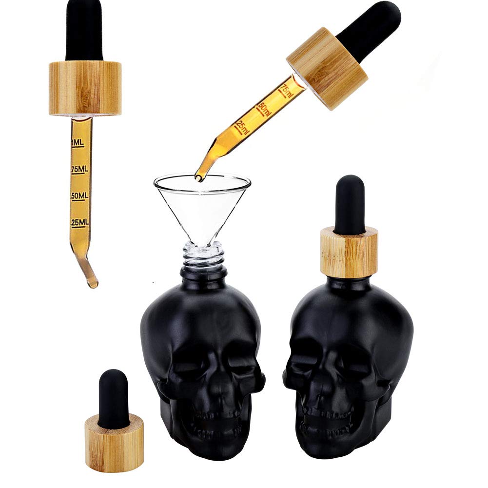 HUIZHU 3PCS 2oz Skull Glass Dropper Bottles Refillable Bottles liquid bottling Dispensing bottle with Eye Dropper Pipettes for Essential Oils/Beauty Oil Mix, Aromatherapy Blends (60ml x 3pcs)