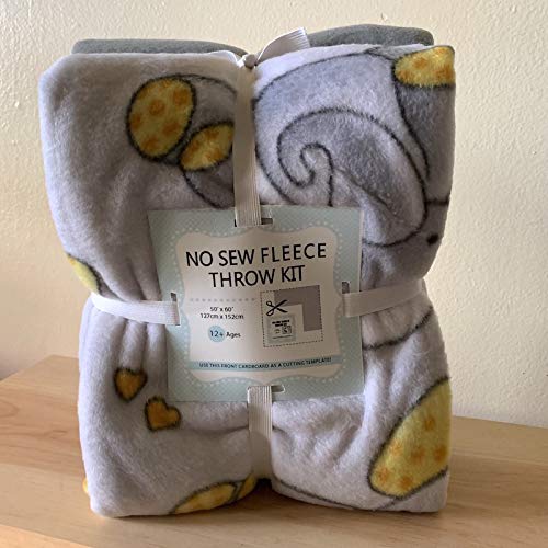 Sleepytime Elephants Gray Anti-Pill Premium No-Sew Throw Fleece Fabric Kit (72x60)