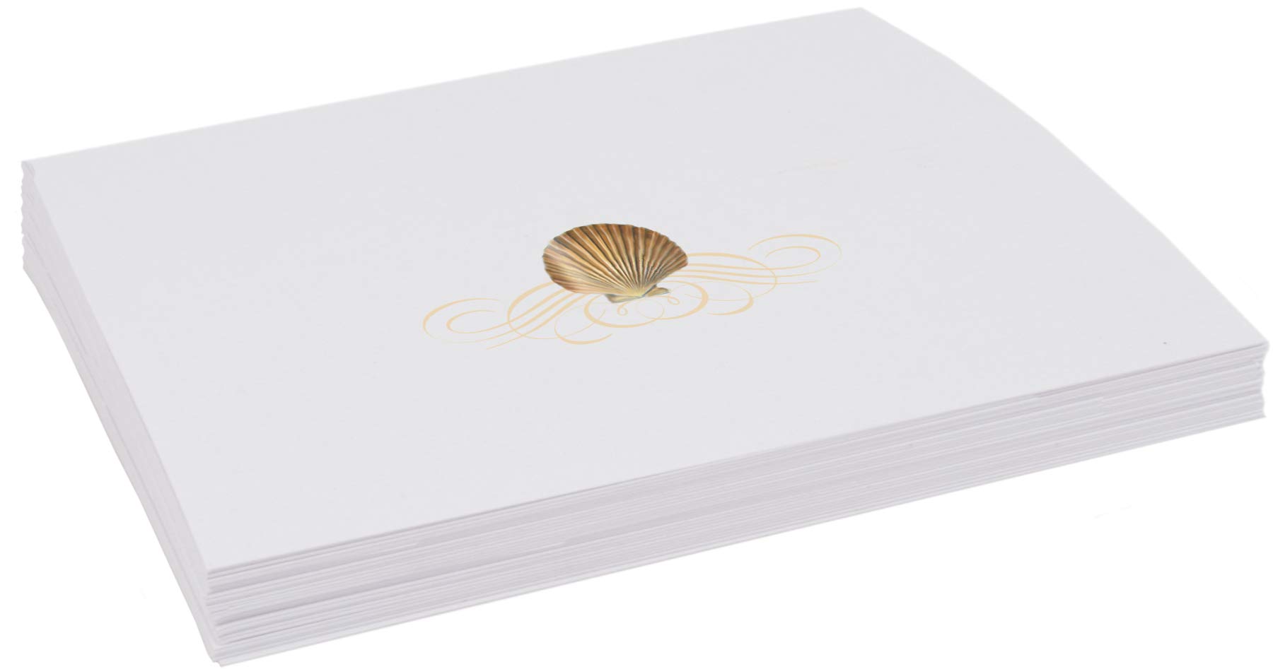 Scallop Seashell Flourish Place Cards, Set of 25, Pre-cut and Scored - Wedding, Party, Dinner, and Special Events - Made in the USA