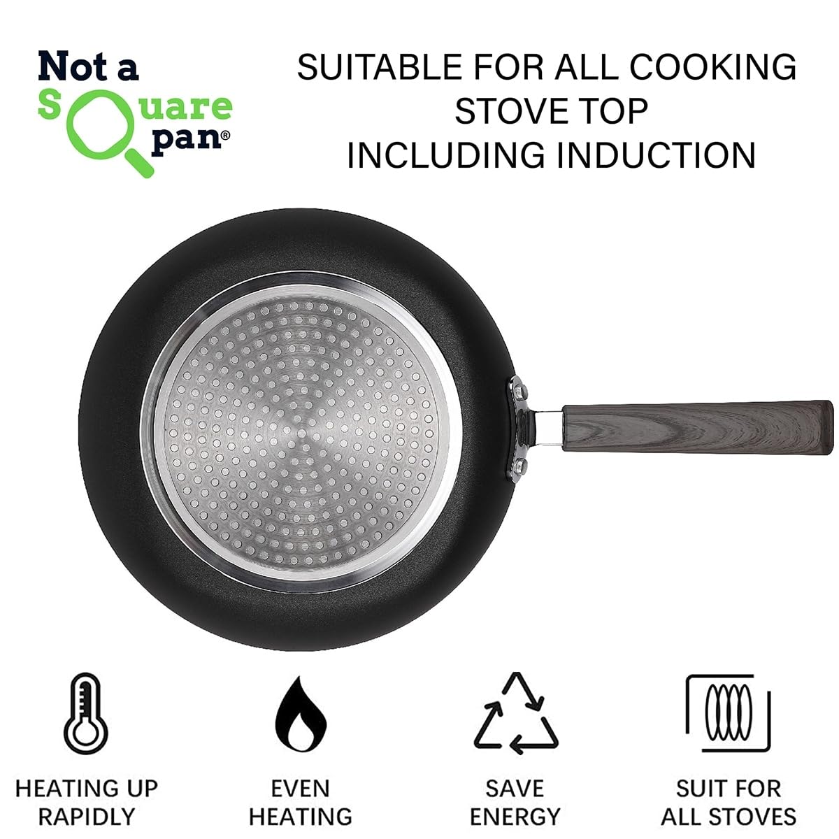 Not a Square Pan 2 Piece Frypan Set 8" and 12" - Wooden Look Handle, Easy to Clean | Compatible with All Stoves | Perfect for Cooking & Oven Use | Premium Quality & Dishwasher Safe - Dark Grey