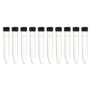 TEHAUX Conical Centrifuge Tubes, 10PCS 15ml Leak- Proof Sterile with Screw Cap Graduated Glass Vial Tube Test Container