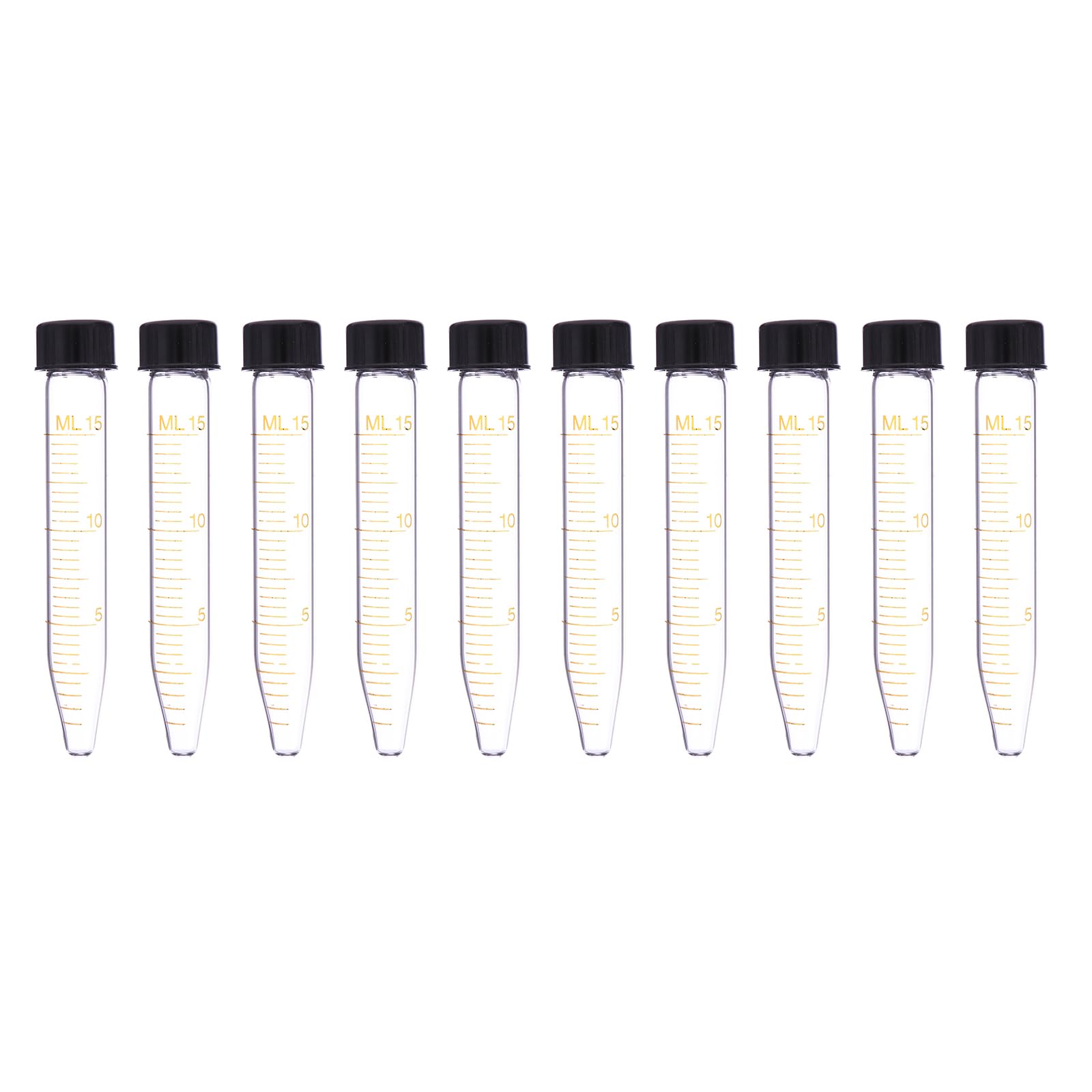 TEHAUX Conical Centrifuge Tubes, 10PCS 15ml Leak- Proof Sterile with Screw Cap Graduated Glass Vial Tube Test Container