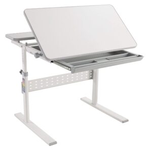 mount-it! height adjustable desk for kids [31.5" x 26"] children's workstation with tilting desktop and drawer for storage, ergonomic study table for writing, drawing, reading, studying (gray)