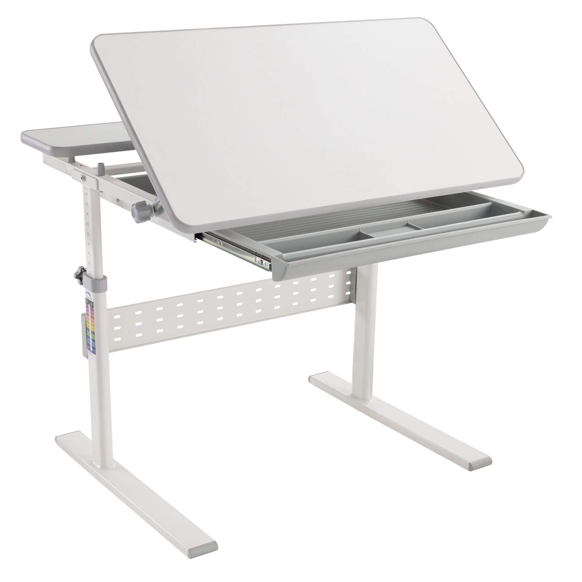 Mount-It! Height Adjustable Desk for Kids [31.5" x 26"] Children's Workstation with Tilting Desktop and Drawer for Storage, Ergonomic Study Table for Writing, Drawing, Reading, Studying (Gray)