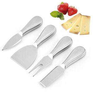 linwnil 4 pieces set cheese knives, steel stainless cheese slicer cheese cutter cheese fork light weight one-piece silver design