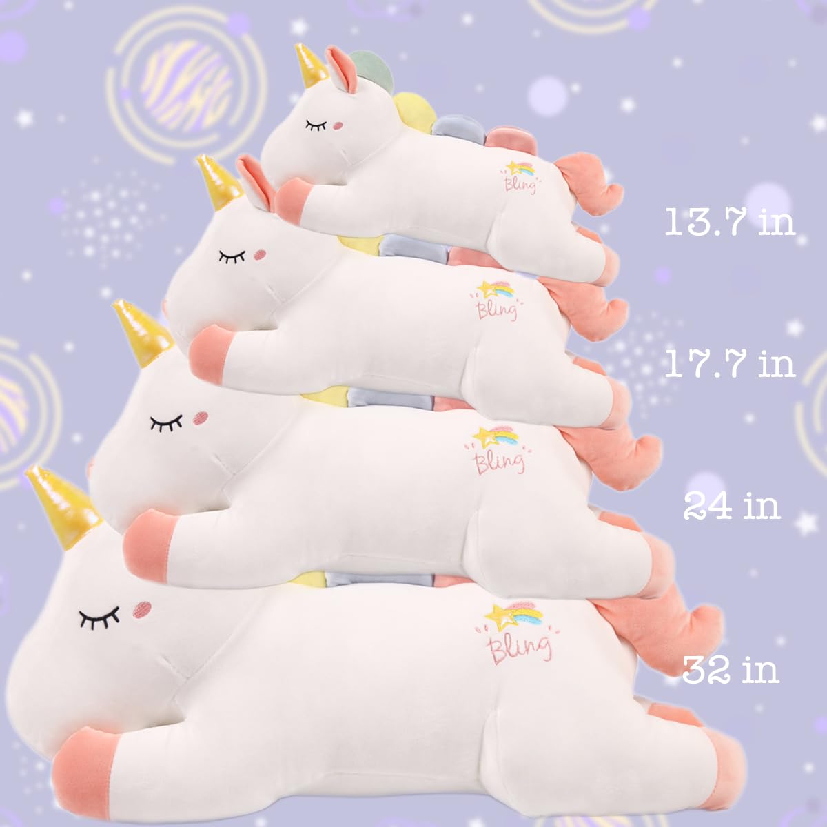 ARELUX 24in Cute White Giant Stuffed Unicorn Plush:Soft Animal Hugging Pillow Unicorn Stuffed Animal, Big Body Plushie,Large Unicorn Room Decor Friends Family Member