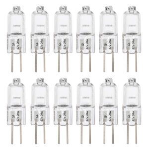 wokhok g4 bulb, halogen light bulbs 12 v 20w 2 pin,long lifetime g4 light bulb for under cabinet puck light, chandeliers,accent lights, track lighting, warm white/dimmable,12 pack