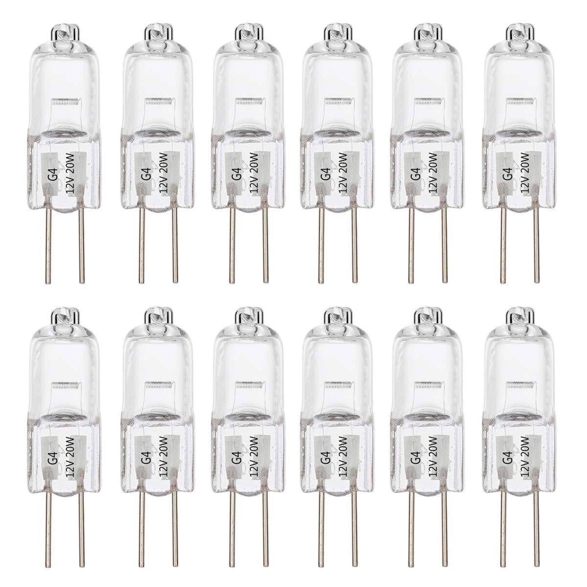 WokHok G4 Bulb, Halogen Light Bulbs 12 V 20W 2 Pin,Long Lifetime G4 Light Bulb for Under Cabinet Puck Light, Chandeliers,Accent Lights, Track Lighting, Warm White/Dimmable,12 Pack