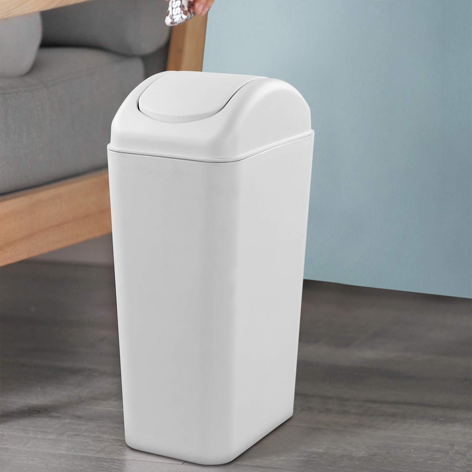 Uumitty 3.5 Gallons Plastic Trash Can, Kitchen Garbage Dustbin, Grey, 1 Pack