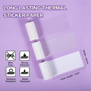 Phomemo 3 Roll Adhesive Thermal Sticker Paper, White/Transparent/Semi-Transparent Thermal Paper,for Phomemo M02/M02 Pro/M02S/M03/M03AS/M04S Mini Bluetooth Pocket Printer, 50-53mm Width,2.5-3.5m Length