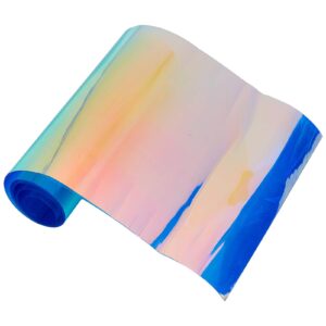 gorgecraft 40"x8"pvc holographic sheet transparent iridescent opal roll vinyl rainbow glossy clear film mirrored foil laser fabric for craft cutters shoes bag sewing patchwork window(blue)