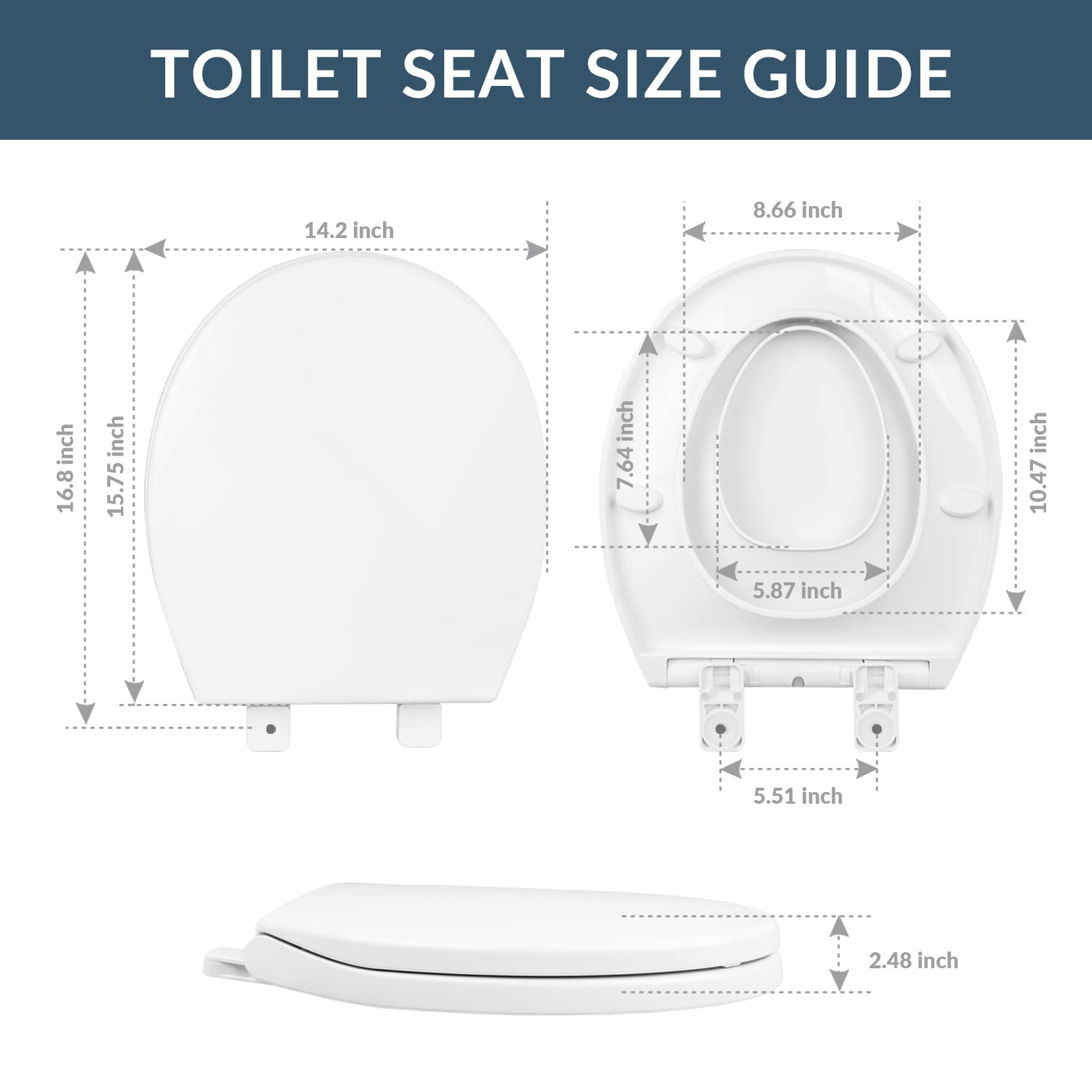 Round Toilet Seat with Built in Potty Training Seat, Slow Close, Easy Clean,Fit Standard Round Toilet, Plastic, White