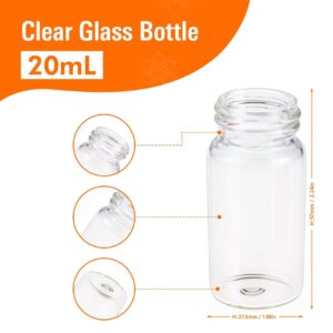 PEKYBIO Clear Glass Sample Vial, Liquid Sampling Sample Glass Bottle, 20 ml (0.67OZ) Capacity, 24-400 Thread Black Closed Top Cap,PE liner, Pack of 100