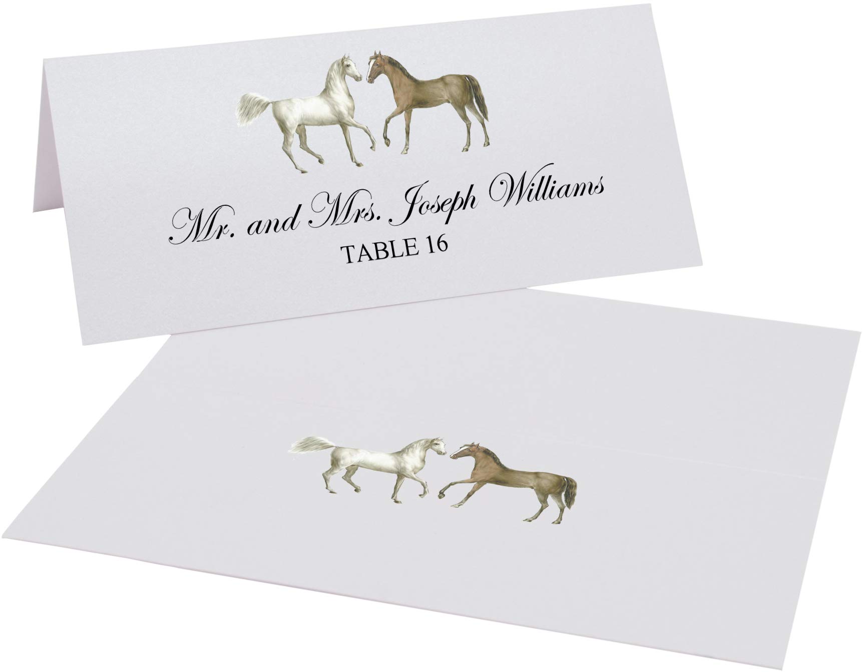 Two Horses Place Cards, Set of 25, Pre-cut and Scored - Wedding, Party, Dinner, and Special Events - Made in the USA