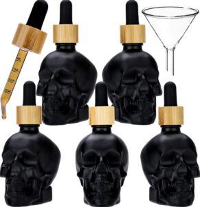 huizhu 3pcs 2oz skull glass dropper bottles refillable bottles liquid bottling dispensing bottle with eye dropper pipettes for essential oils/beauty oil mix, aromatherapy blends (60ml x 3pcs)