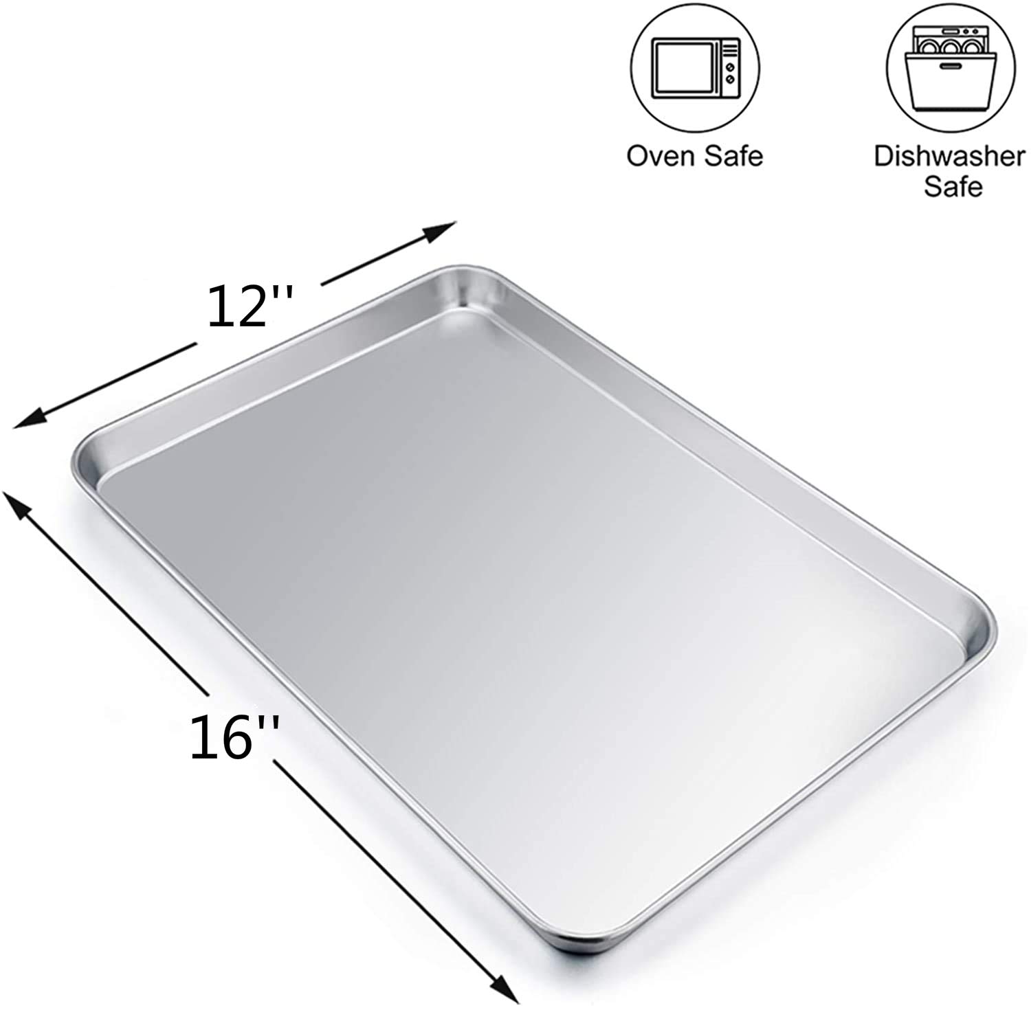 Large Stainless Steel Tray, Non Toxic & Healthy, Mirror Finish & Rust Free Thickening Pan, for Baking Cookie Sheet, Medical Instruments, Dental, Tattoo and Surgical (16'' x 12'' x 1'')