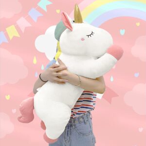 arelux 24in cute white giant stuffed unicorn plush:soft animal hugging pillow unicorn stuffed animal, big body plushie,large unicorn room decor friends family member