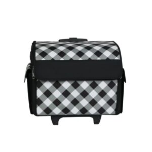 Everything Mary Rolling Sewing Machine Storage and Transport Tote, 75D Polyester Buffalo Check with Wheels