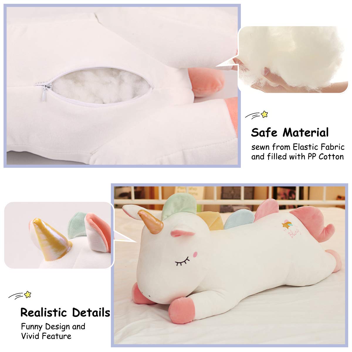 ARELUX 24in Cute White Giant Stuffed Unicorn Plush:Soft Animal Hugging Pillow Unicorn Stuffed Animal, Big Body Plushie,Large Unicorn Room Decor Friends Family Member