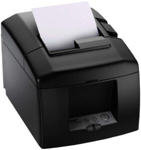 star micronics tsp654iisku usb liner free thermal printer for sticky paper with cutter and external power supply - gray