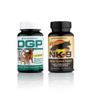 american biosciences dgp and nk-9 healthy pet joint and immune system support bundle (1 bottle of each)