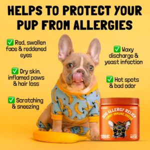 Allergy Relief Chews for Dogs & Immune & Digestive Supplement with Wild Salmon Oil Kelp Colostrum Turmeric Probiotics & Bee Pollen for Seasonal Allergies Anti Itch, Skin Hot Spots 120 Soft Treats