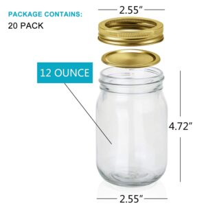 Encheng 12 oz Glass Jars With Lids And Bands,Ball Wide Mouth Mason Jars For Storage,Canning Jars For Caviar,Herb,Jelly,Jams,Honey,Dishware Safe,Spice Jars Storage Jars Set Of 20 …