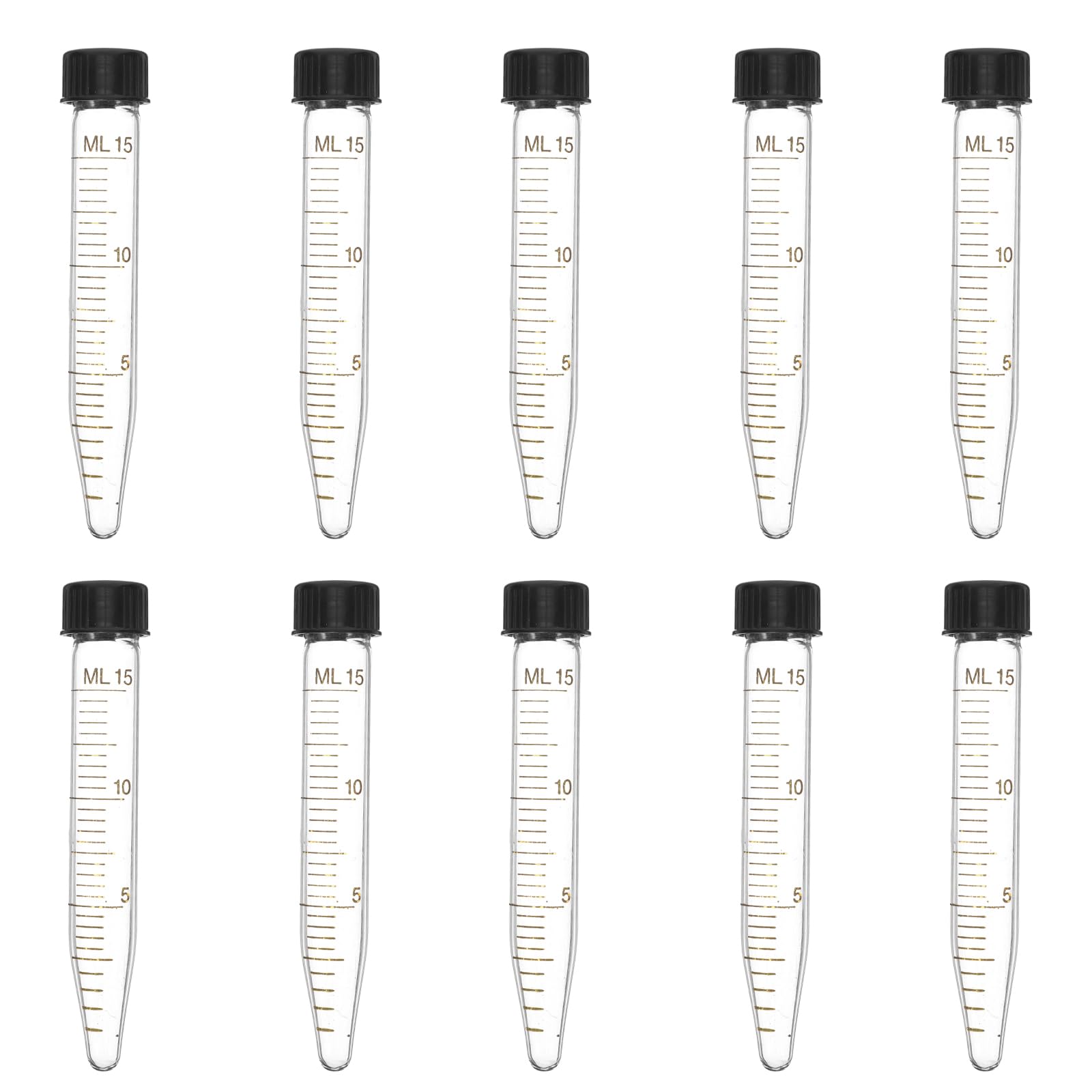 TEHAUX Conical Centrifuge Tubes, 10PCS 15ml Leak- Proof Sterile with Screw Cap Graduated Glass Vial Tube Test Container