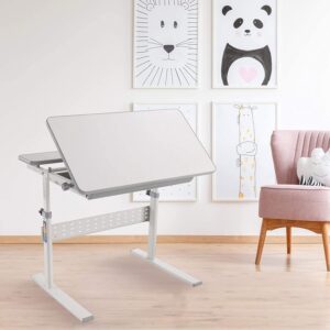 Mount-It! Height Adjustable Desk for Kids [31.5" x 26"] Children's Workstation with Tilting Desktop and Drawer for Storage, Ergonomic Study Table for Writing, Drawing, Reading, Studying (Gray)