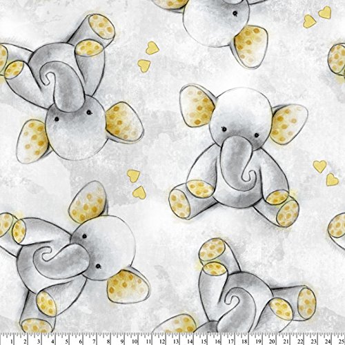 Sleepytime Elephants Gray Anti-Pill Premium No-Sew Throw Fleece Fabric Kit (72x60)