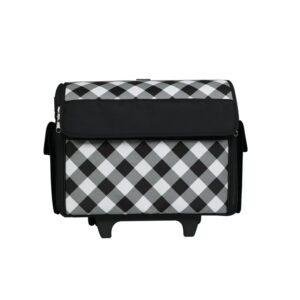 Everything Mary Rolling Sewing Machine Storage and Transport Tote, 75D Polyester Buffalo Check with Wheels