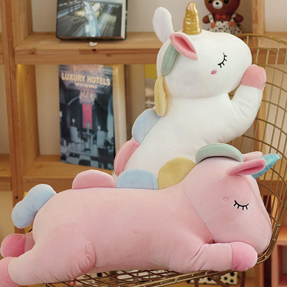 ARELUX 24in Cute White Giant Stuffed Unicorn Plush:Soft Animal Hugging Pillow Unicorn Stuffed Animal, Big Body Plushie,Large Unicorn Room Decor Friends Family Member