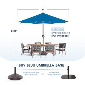 BLUU MAPLE 9 FT Outdoor Solar Patio Umbrella LED Table Umbrellas with 16 LED Strip Lights & Hub Light, Aluminum Frame, 3 YEARS Fade Resistance & UV Protection Fabric (Royal Blue)