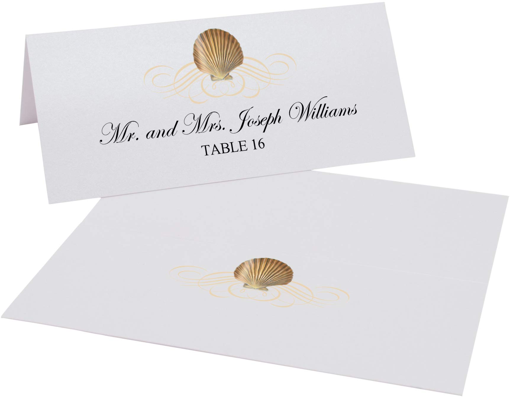 Scallop Seashell Flourish Place Cards, Set of 25, Pre-cut and Scored - Wedding, Party, Dinner, and Special Events - Made in the USA