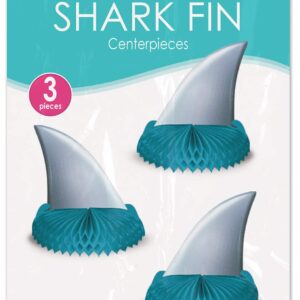 Beistle 3 Piece Shark Theme Party Supplies Birthday Decorations Table Centerpieces, Gray/Blue, 6.75" x 6.25"