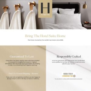 H by Frette Sateen Junior Suite Bed Bundle (Queen) - Luxury All-White Bedding Bundle/Includes Pillowcases, Top Sheet, Fitted Sheet, and Duvet Cover