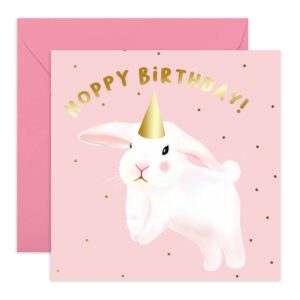 central 23 - cute birthday card for daughter - 'hoppy birthday' - bunny rabbit birthday cards - sweet happy birthday for her niece granddaughter