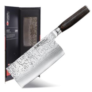 cuisine::pro® damashiro emperor 6.5 inch cleaver knife - japanese cleaver for precise cutting - ergonomic handle - hammered tsuchime-style butcher knife