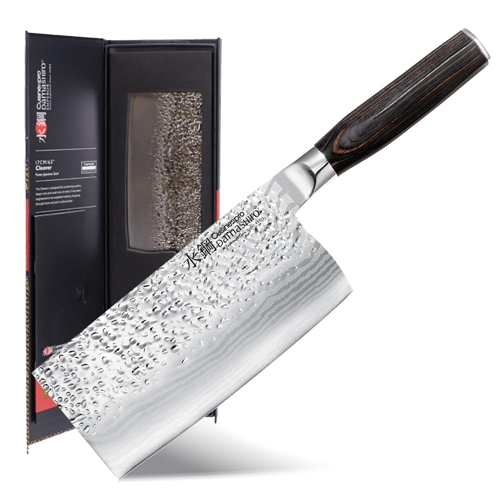 CUISINE::PRO® Damashiro Emperor 6.5 Inch Cleaver Knife - Japanese Cleaver for Precise Cutting - Ergonomic Handle - Hammered Tsuchime-Style Butcher Knife