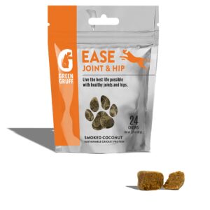 green gruff ease - dog joint and hip supplement, joint supplement for dogs, arthritis pain relief for dogs - organic dog arthritis supplement w/glucosamine, msm, turmeric - made in usa - 24 chews