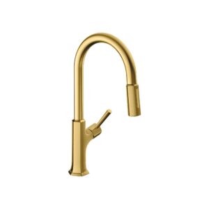 hansgrohe locarno gold high arc kitchen faucet, kitchen faucets with pull down sprayer, faucet for kitchen sink, brushed gold optic 04827250