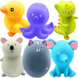 jalousie 4 inch latex dog squeaky toys soft rubber dog toys puppy chew toy squeaky toy fetch play animal ball toy for puppy small medium pets dog (6 pack animal medium)