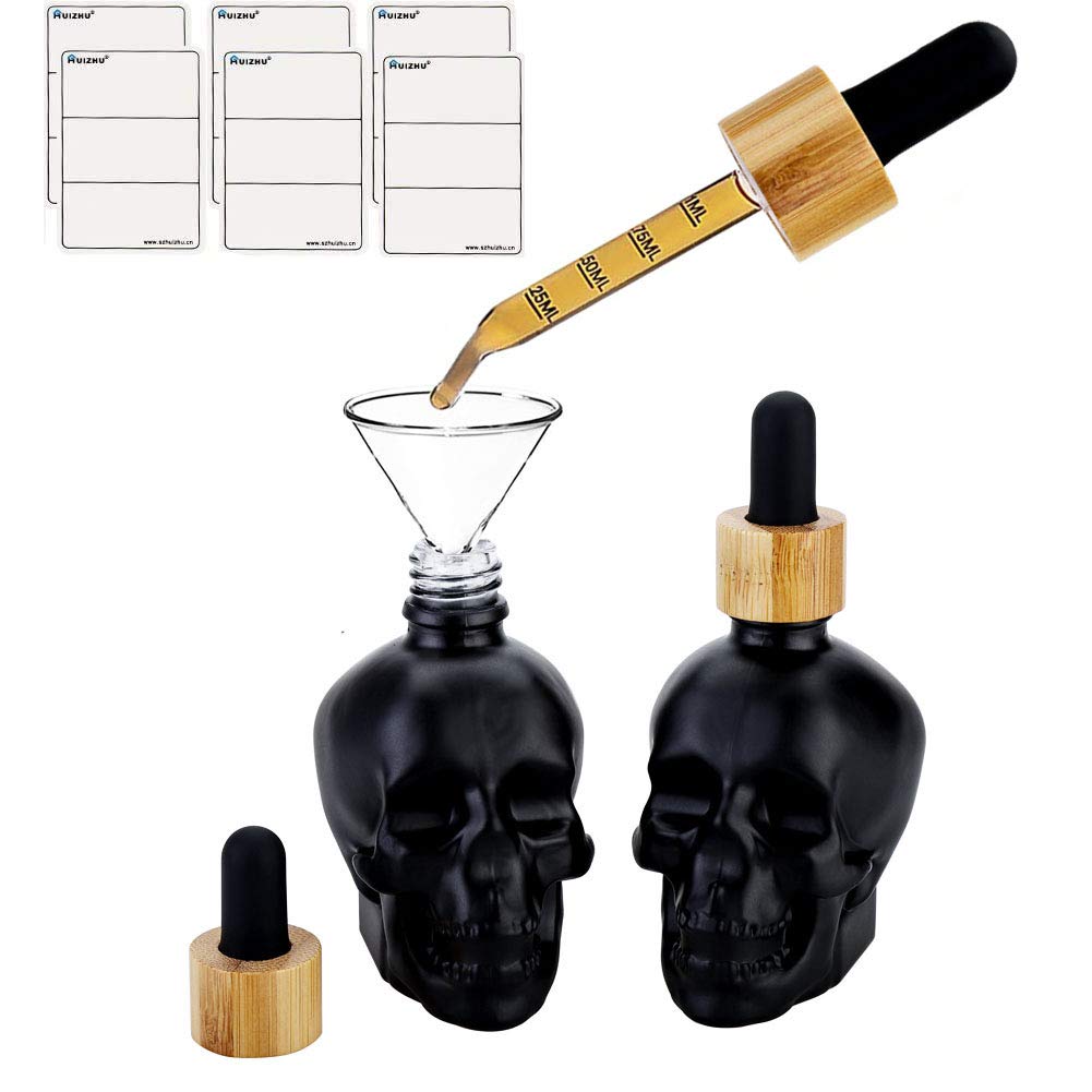 HUIZHU 3PCS 2oz Skull Glass Dropper Bottles Refillable Bottles liquid bottling Dispensing bottle with Eye Dropper Pipettes for Essential Oils/Beauty Oil Mix, Aromatherapy Blends (60ml x 3pcs)