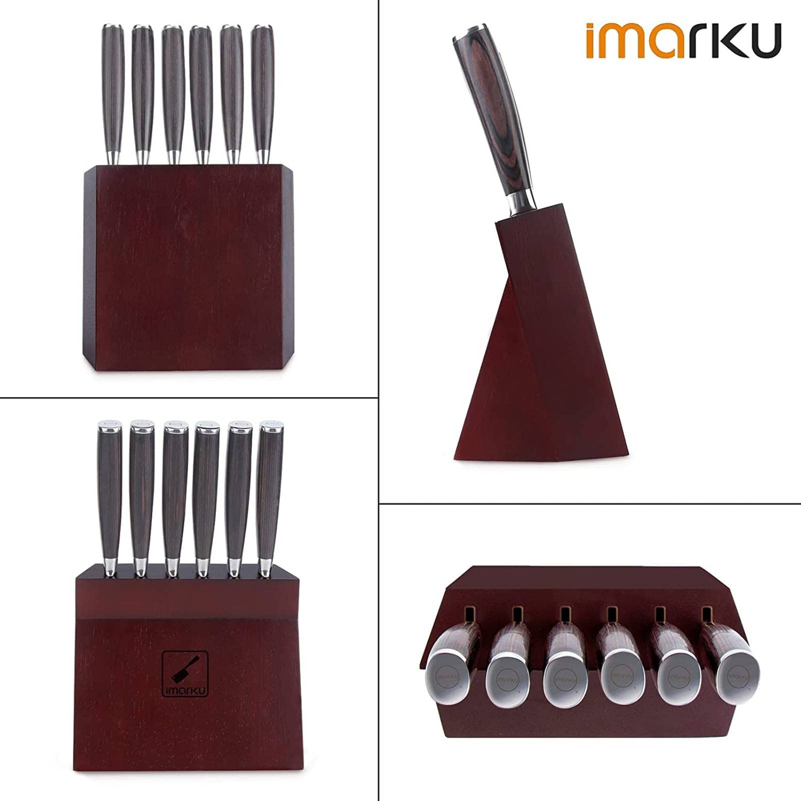 imarku Steak Knives Set of 6, German High Carbon Stainless Steel Serrated Knife Set with Wooden Block, 5-inch Safe Material Sharp Knives with Ergonomic Handle, Christmas Gift for Man and Woman