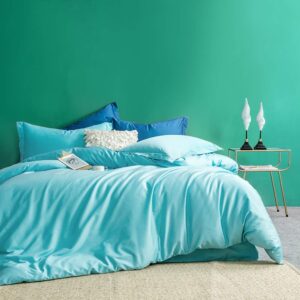 peacock blue duvet cover oversized king size,100% cotton solid color 1 piece comforter cover sets, luxury bedding duvet cover soft and 600 thread count,breathable with zipper closure & corner ties