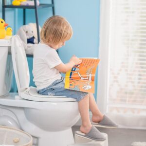 Round Toilet Seat with Built in Potty Training Seat, Slow Close, Easy Clean,Fit Standard Round Toilet, Plastic, White