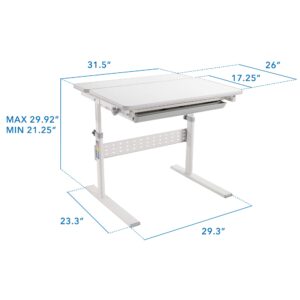 Mount-It! Height Adjustable Desk for Kids [31.5" x 26"] Children's Workstation with Tilting Desktop and Drawer for Storage, Ergonomic Study Table for Writing, Drawing, Reading, Studying (Gray)