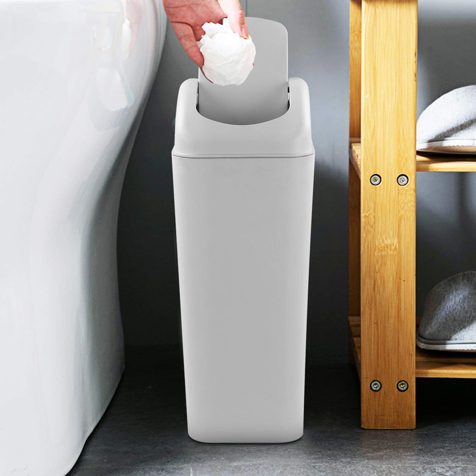 Uumitty 3.5 Gallons Plastic Trash Can, Kitchen Garbage Dustbin, Grey, 1 Pack