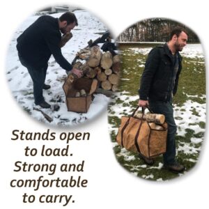 LivinWell Firewood Carrier Log Tote Bag Stands Up for Easy Wood Loading Large Heavy Duty Waxed Canvas Optional Metal Rack for Fireplace Storage Carry Basket with Closed Ends