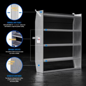 AA Products SH-6005 Steel Mid/High Roof Van Shelving Storage System Fits Transit, NV, Promaster and Sprinter, Van Shelving Units, 52''W x 60''H x 13''D